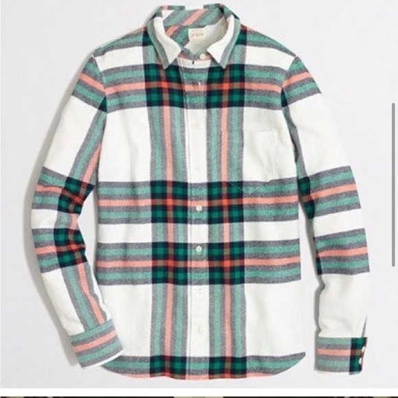 J. Crew Factory | Tops | J Crew Factory Rock Salt Plaid Flannel Shirt S Small | Poshmark